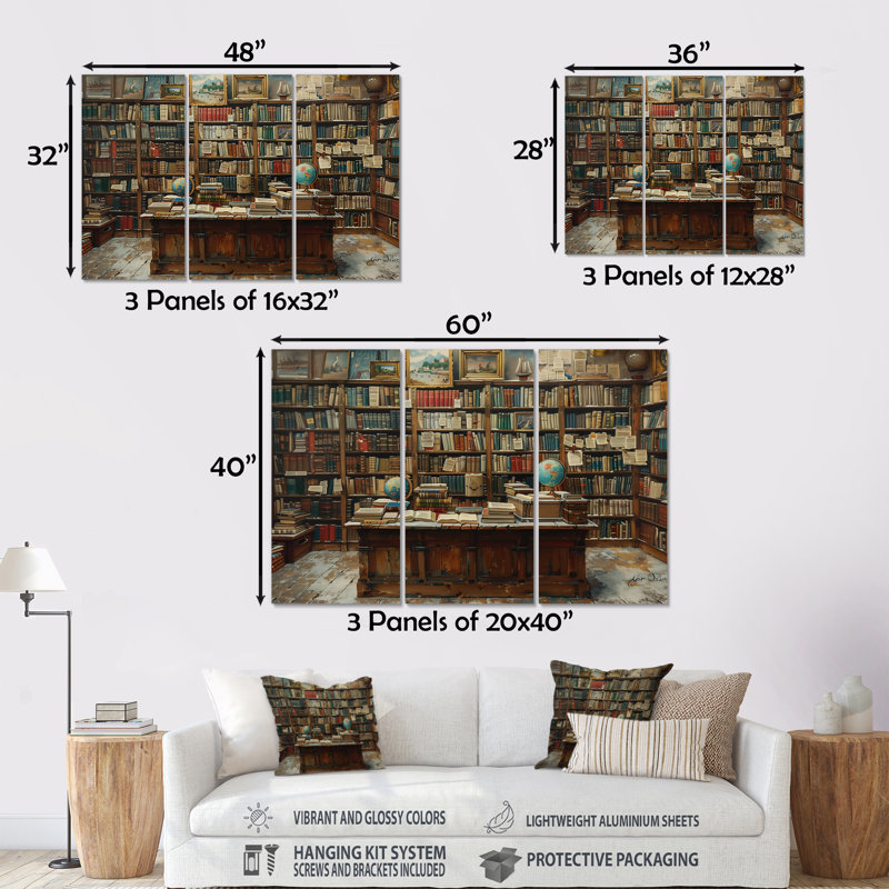 Lark Manor™ Brown Beige Vintage Library Books Wonder - Libraries Wall ...