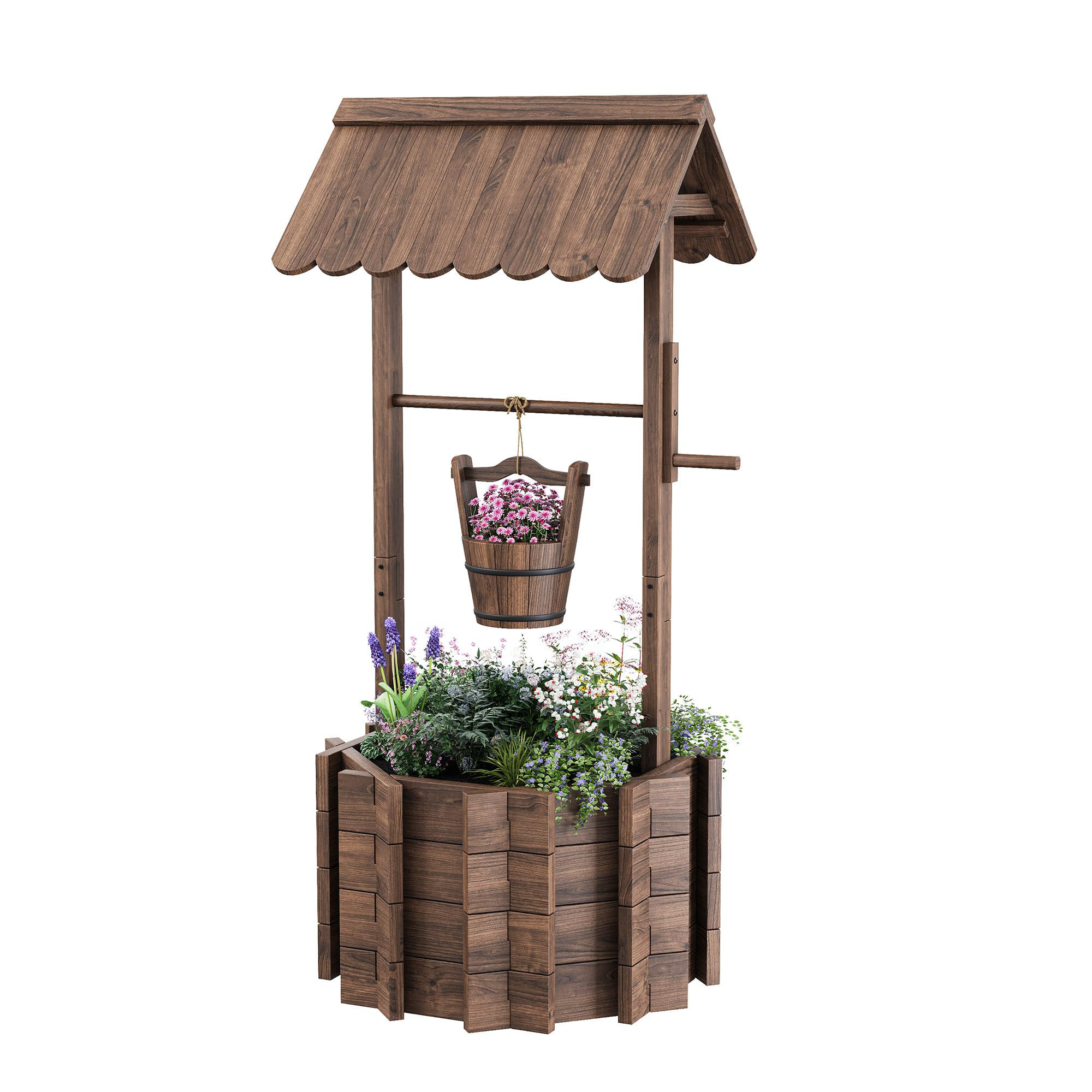 Loon Peak Wishing Well For Outside, Wooden Wishing Well With Adjustable ...