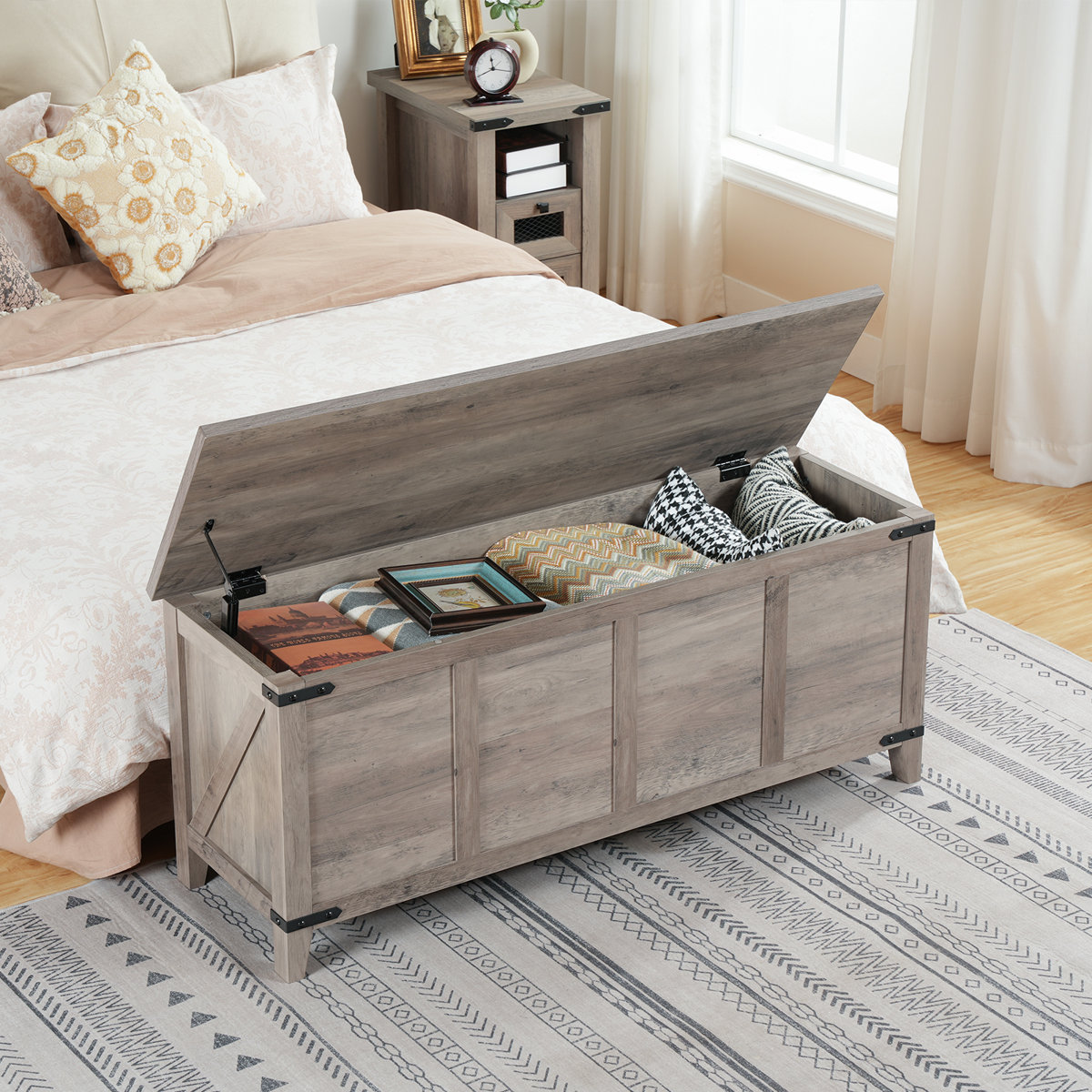 Gracie Oaks 47.2"W Farmhouse Storage Chest With Lift Top Blanket Chest ...