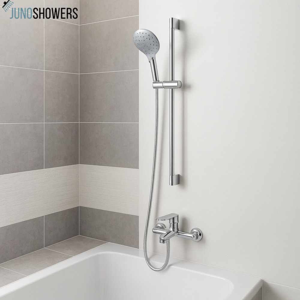 Juno Showers Chrome Finish Adjustable Sliding Bar Shower Set with ...