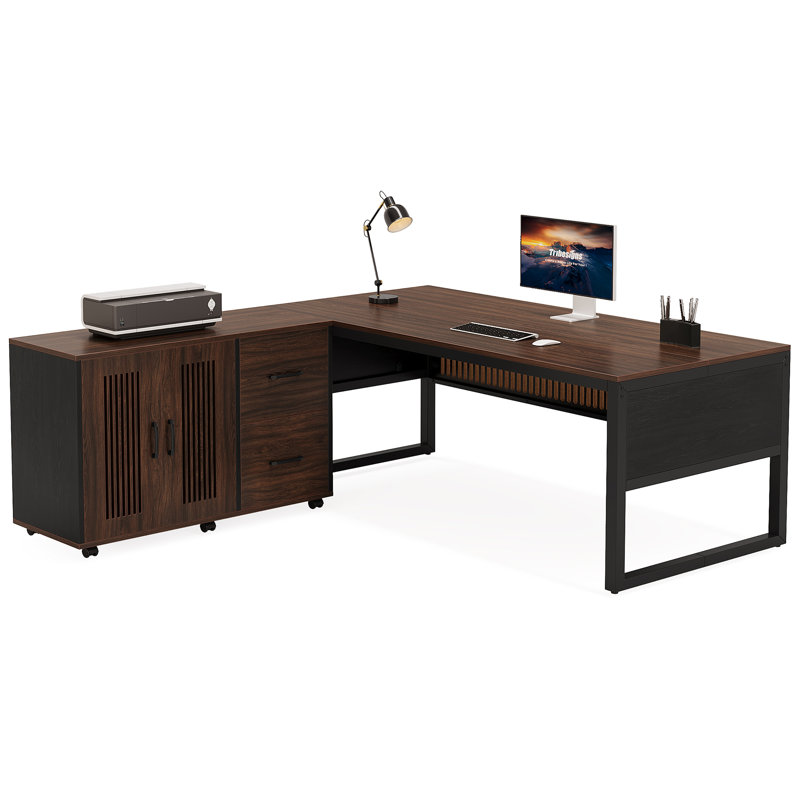 Millwood Pines Ethelwyn 63" L-Shaped Executive Desk & Filing Cabinet ...