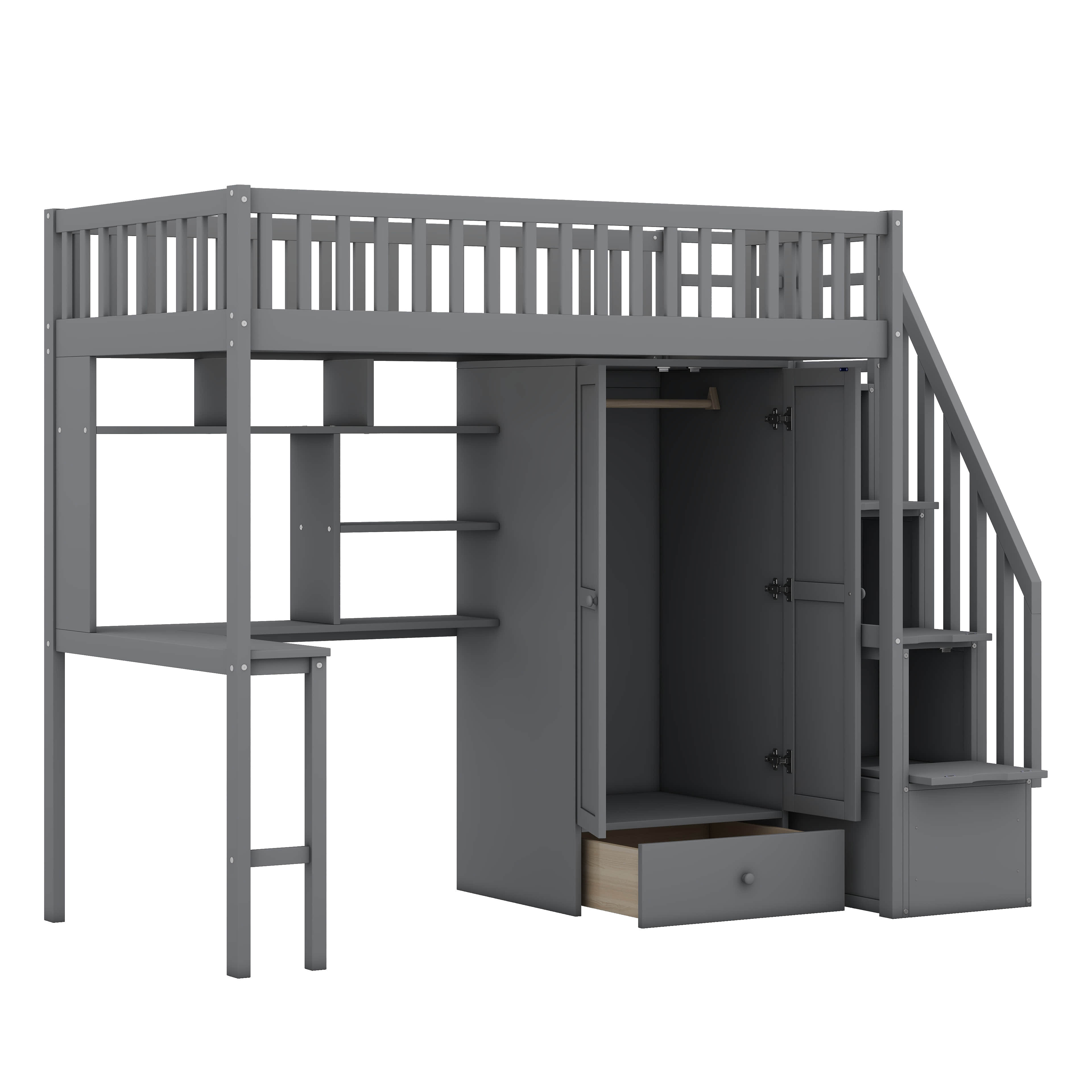 Harriet Bee Idreece Kids Loft Bed with Bookshelf,Drawers,Desk ...