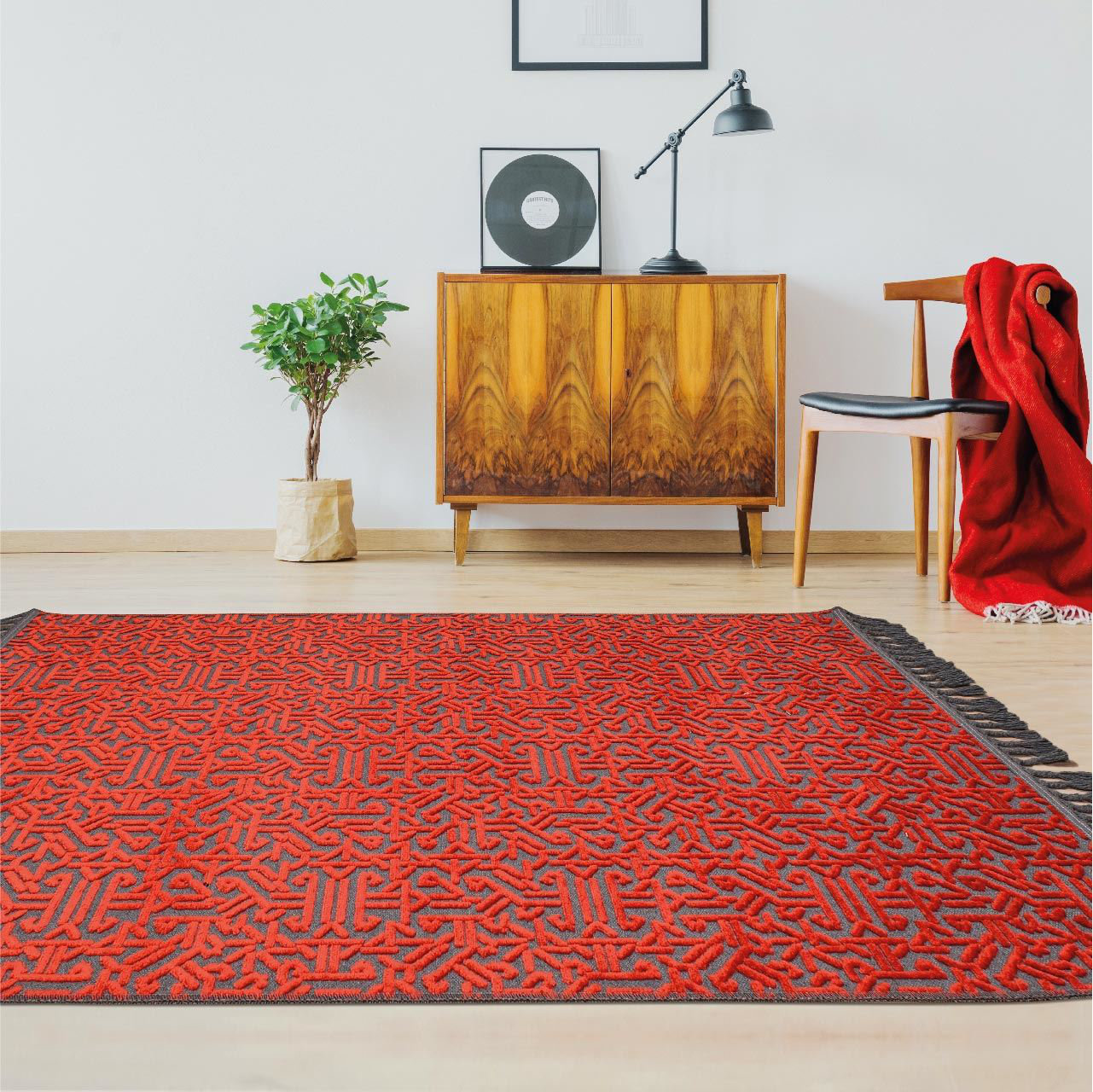 Union Rustic Elise Red Geometric Knitwear Machine Made Area Rug | Wayfair