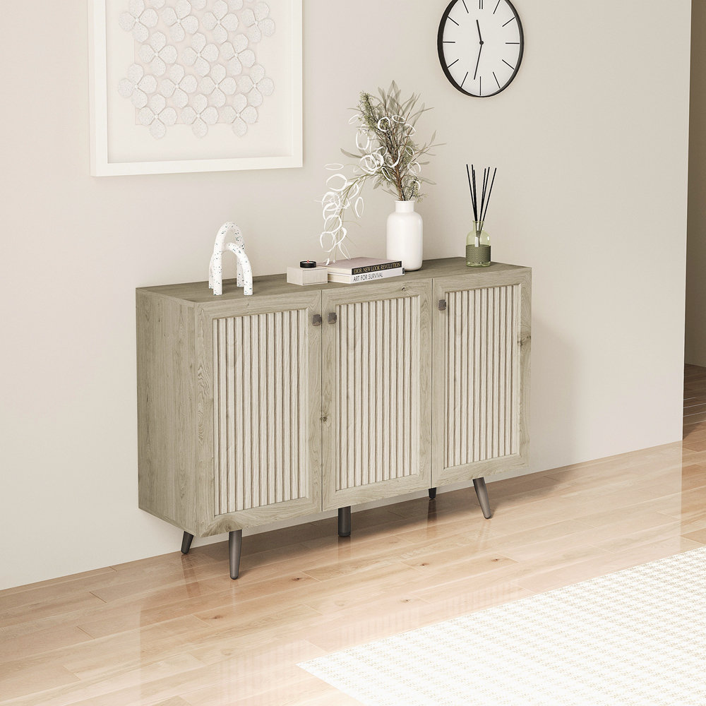 Ebern Designs Storage Cabinet With Three Doors,Wood Sideboard Buffet Storage With Adjustable ...