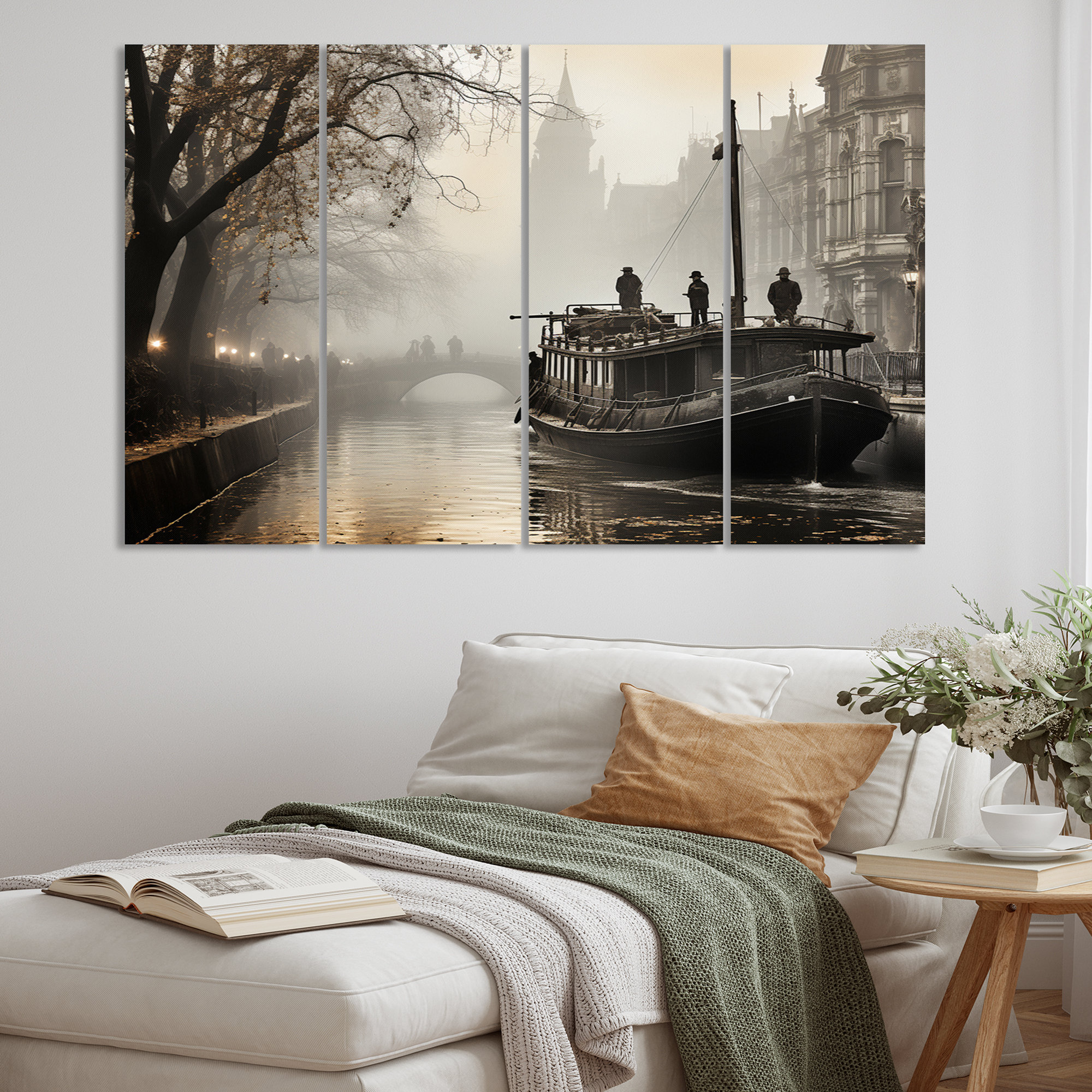 Design Art Grey Canal Vintage Canal Pointillism - Canals Wall Art Print ...