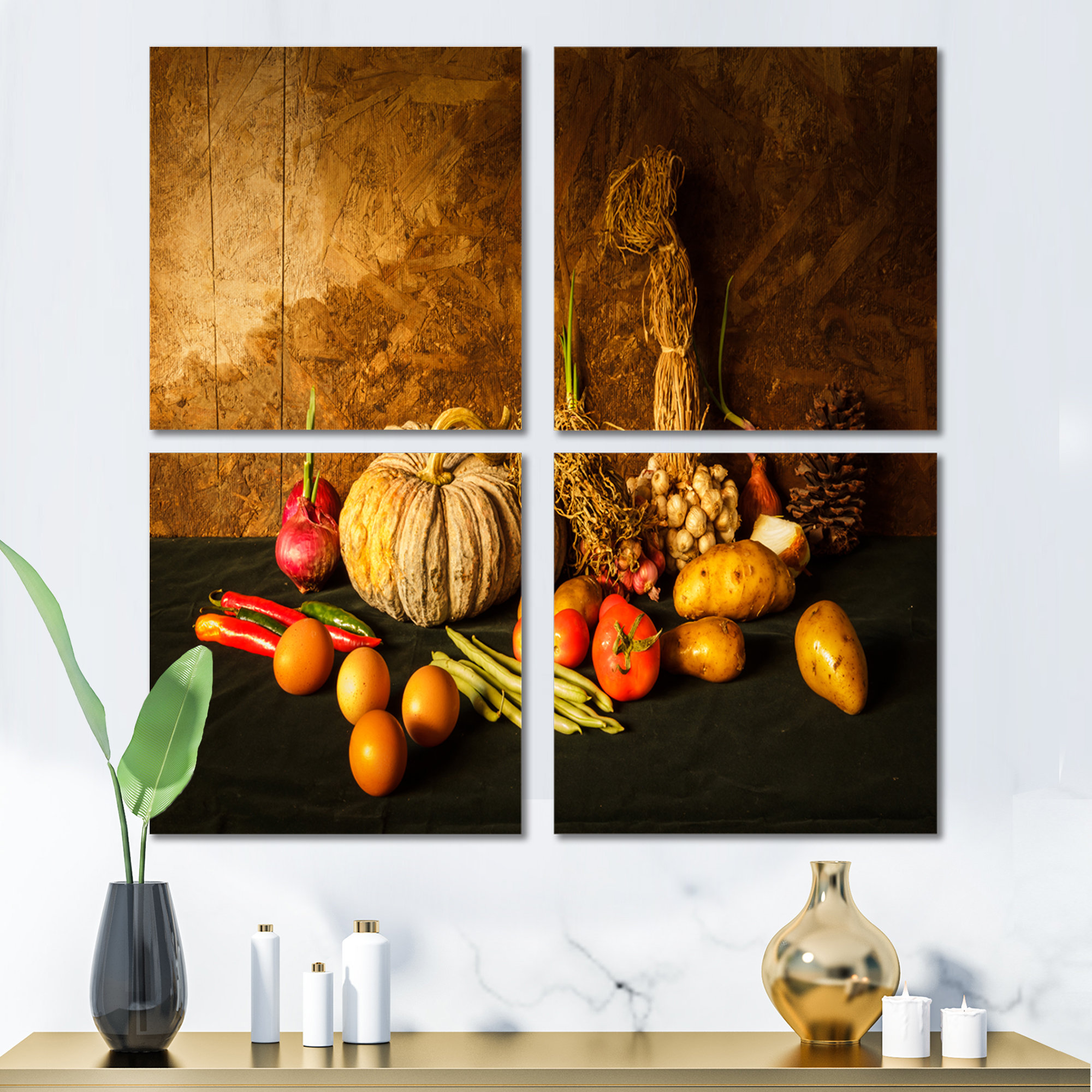 Latitude Run® Vegetables And Fruits In Brown Background - Food Canvas ...