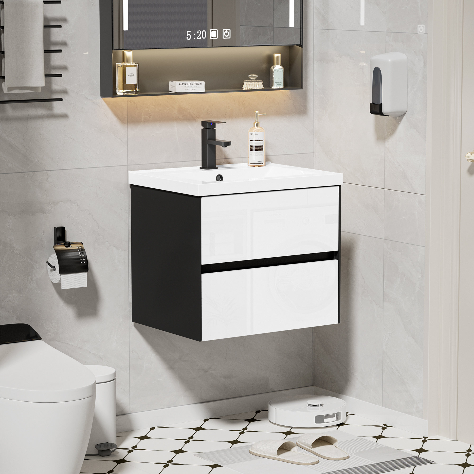 Wade Logan Meuble-lavabo mural simple 24 po avec plateau en résine ...