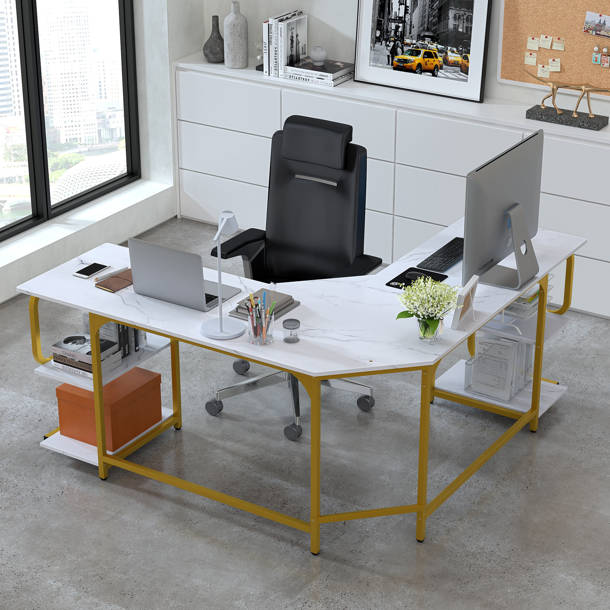 Everly Quinn Haillee L-Shaped Metal Base Desks & Reviews | Wayfair