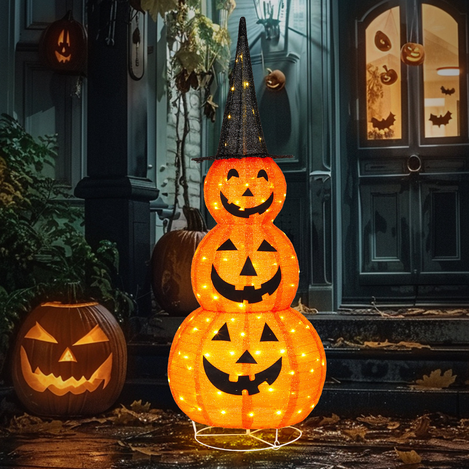 The Holiday Aisle® 5FT Pre-Lit Collapsible Halloween Jack-O-Lantern ...