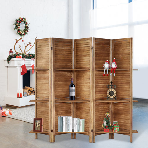 Beachcrest Home Artoria Panels Room Divider with Shelves Folding ...