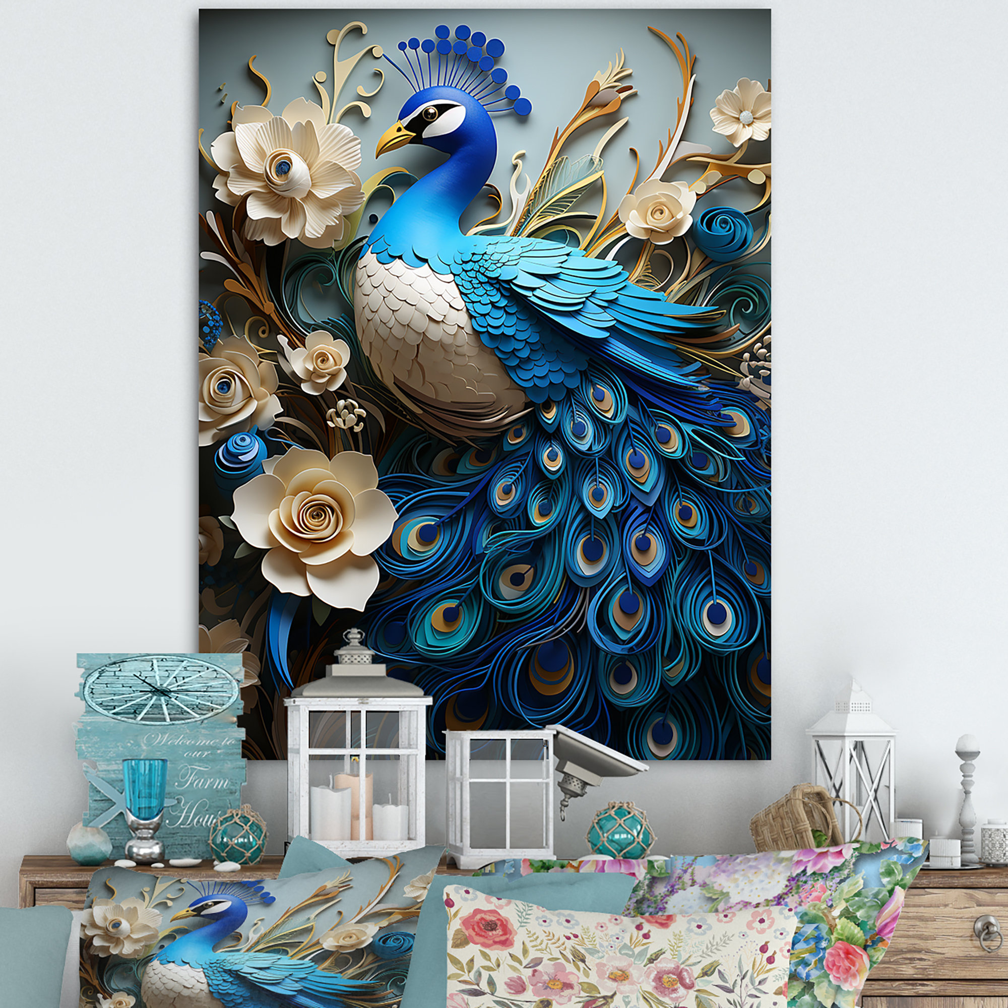 Bungalow Rose Flower Peacocks Vibrant Display IV On Canvas Print | Wayfair