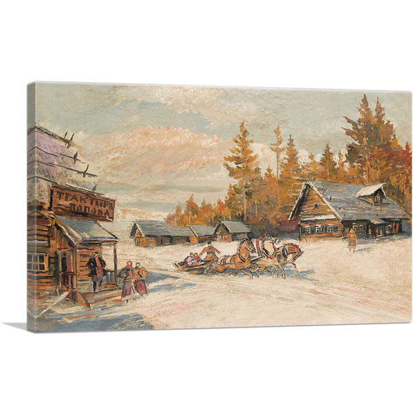 ARTCANVAS Winter Scene With Troika Winter Sleigh Ride On Canvas by ...