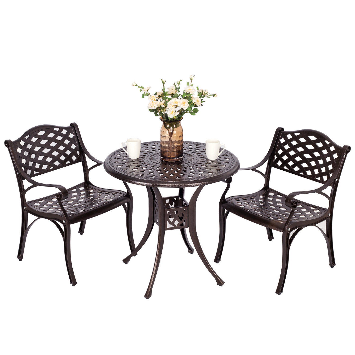 Wildon Home® Baze 3 Piece Outdoor Patio Retro Round Cast Aluminum ...