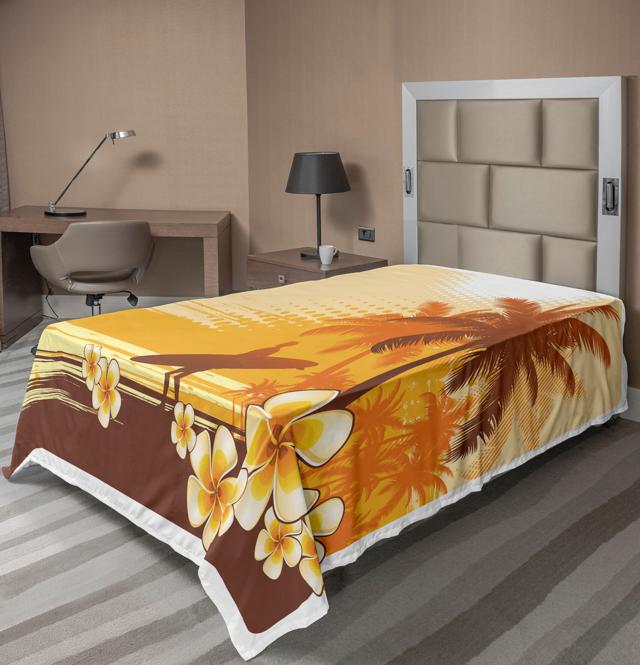 Ambesonne Surf Top Flat Sheet Surfer Tropical Landscape Yellow Brown ...