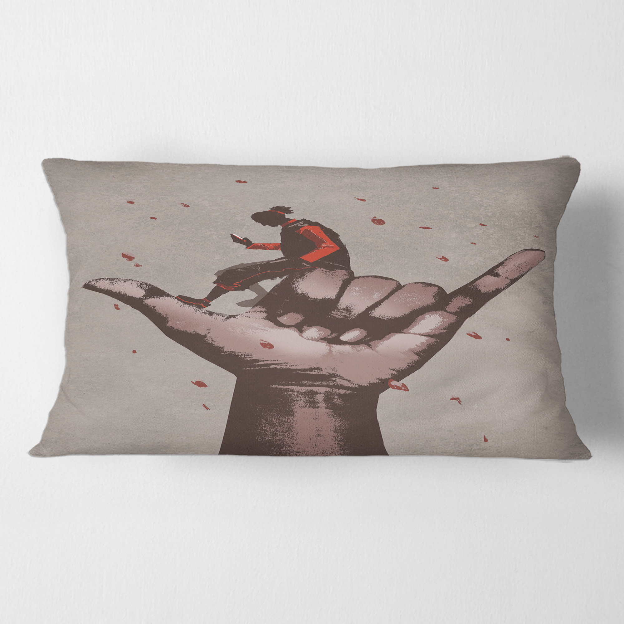 Design Art Call Me Sign with Man Using Mobile Phone Rectangular Pillow ...