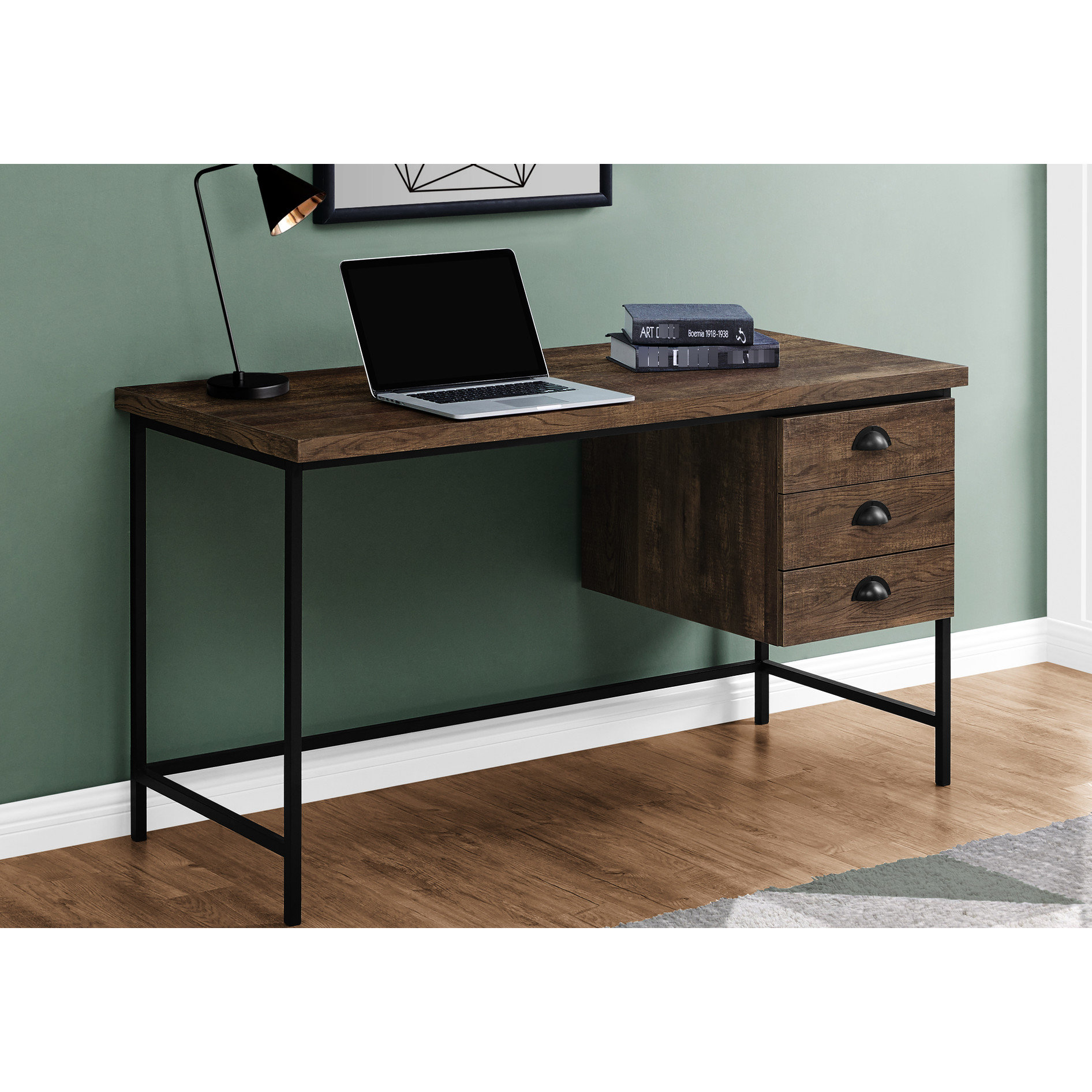 Latitude Run® Modern Computer Table, 55"l, Brown Laminate Top, Black ...