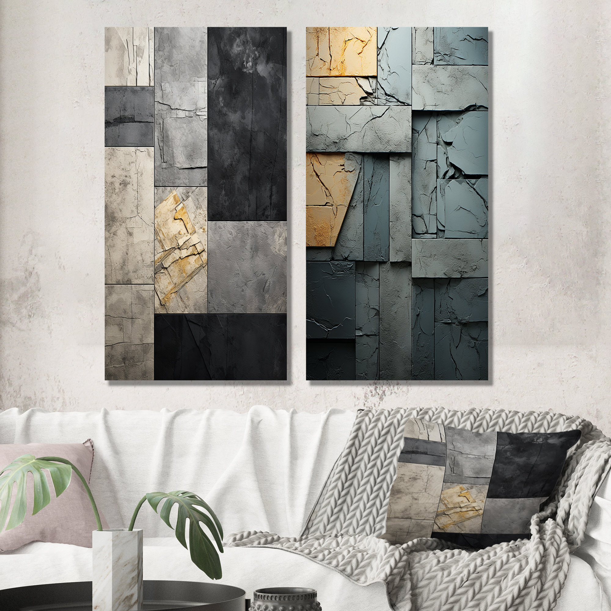 Ivy Bronx Grey And Black Urban Cubist Stones I - Abstract Cubism Canvas ...