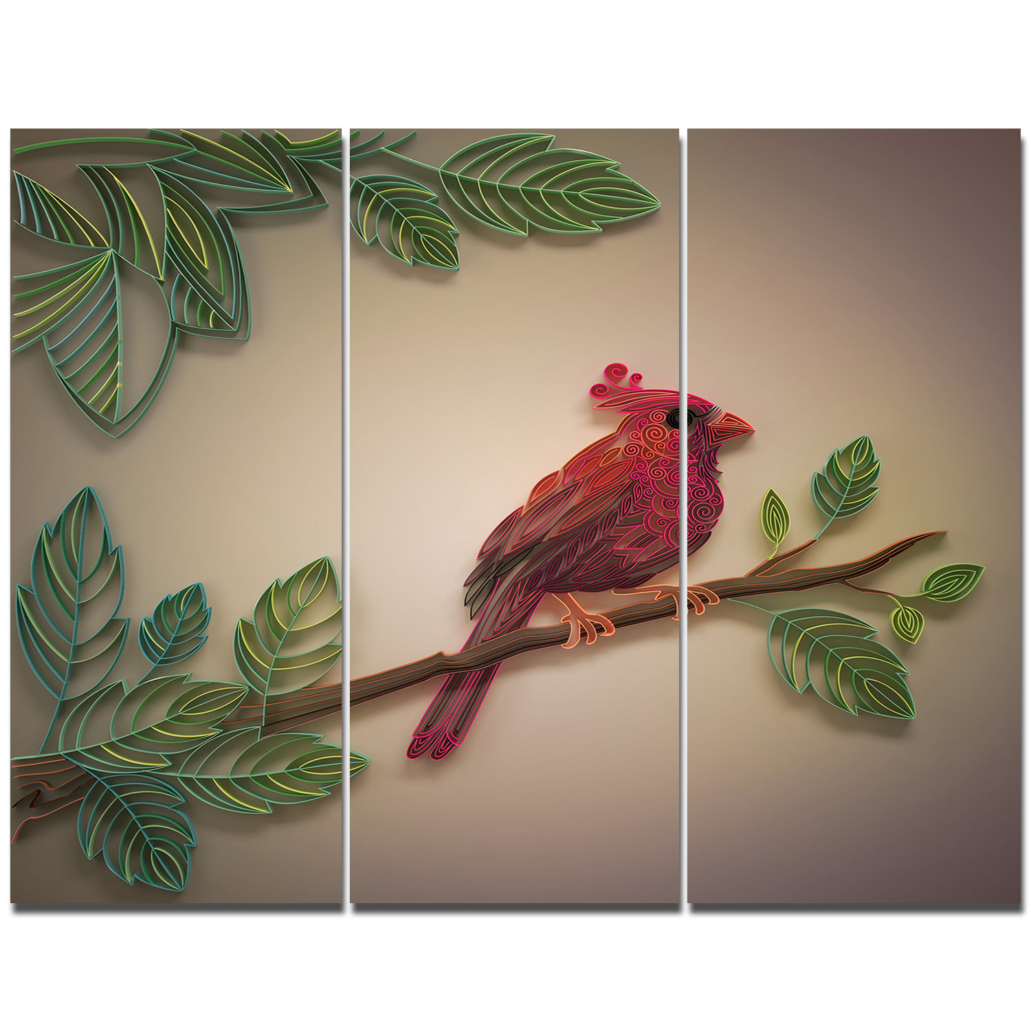 Design Art 'Red Paper Quilling of Cardinal Bird' Graphic Art Print ...