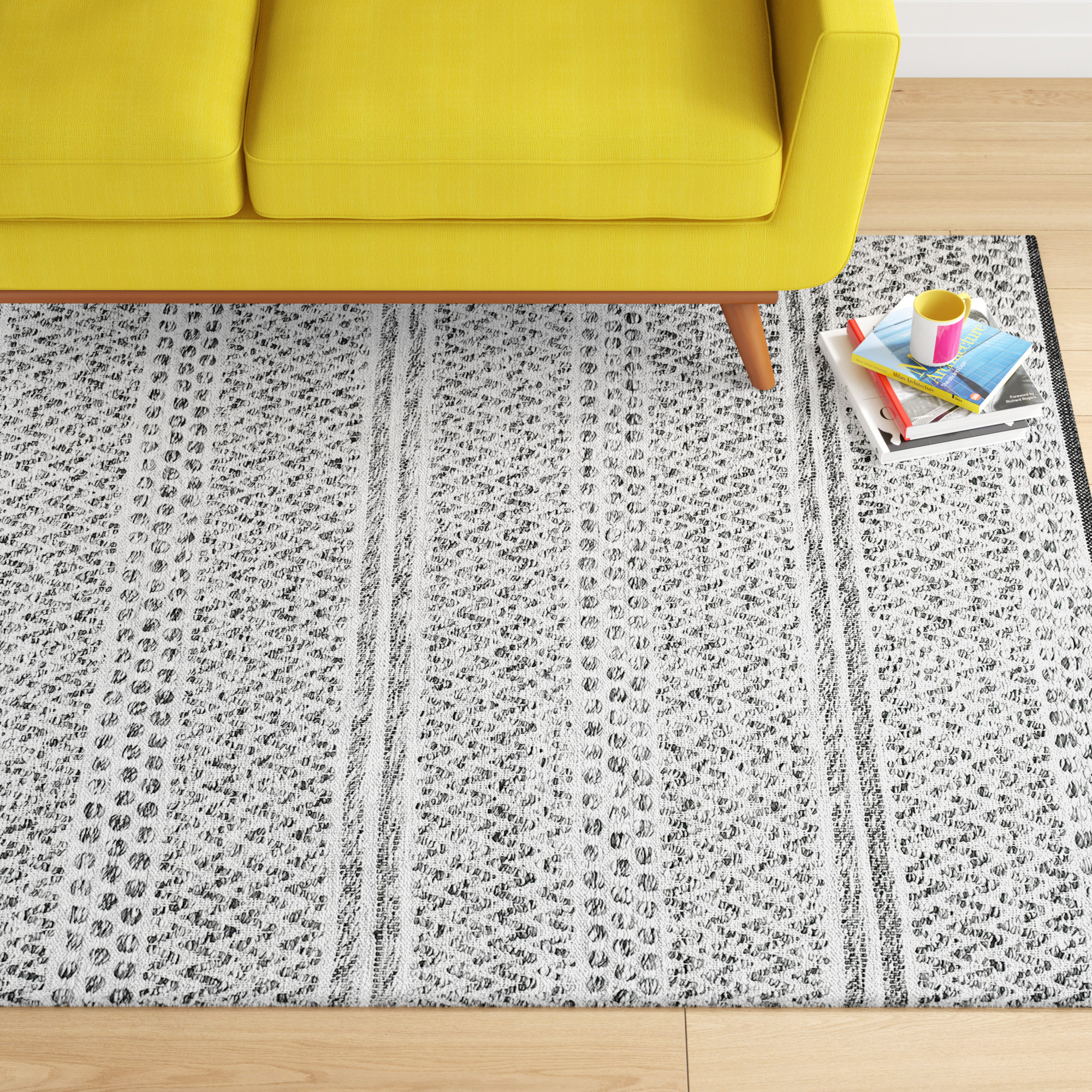 Union Rustic Kallye Chevron Striped Flatweave Ivory/Light Gray Indoor ...