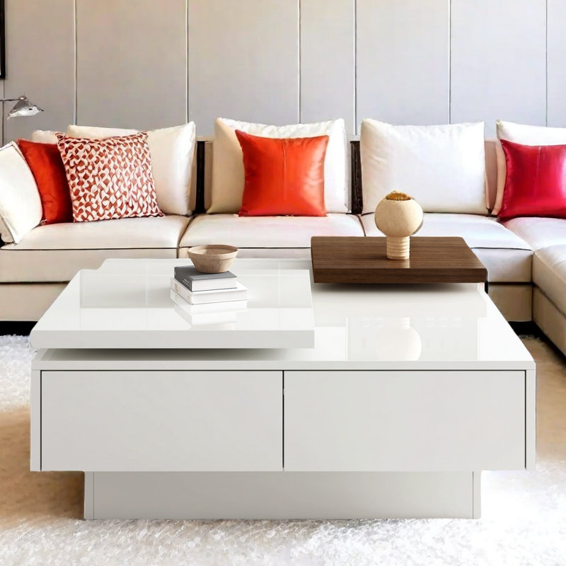 Latitude Run® Pottersview Modern Square Wood Coffee Table 4 Hidden ...