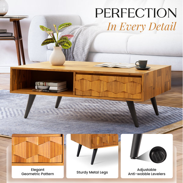 Corrigan Studio® Georgina Solid Wood 4 Legs Coffee Table with Storage ...
