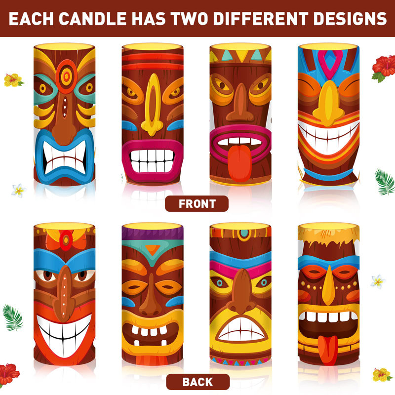 The Holiday Aisle® Tribal Tiki LED Candles, Flickering Hawaiian Luau ...