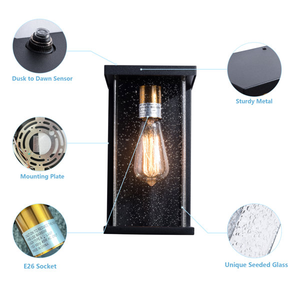 17 Stories Nykisha 11.2" H Seeded Glass Outdoor Flush Mount With Dusk ...