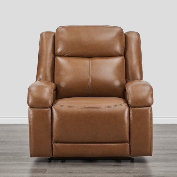 Latitude Run® Genuine Leather Zero Wall Power Recliner with Adjustable ...