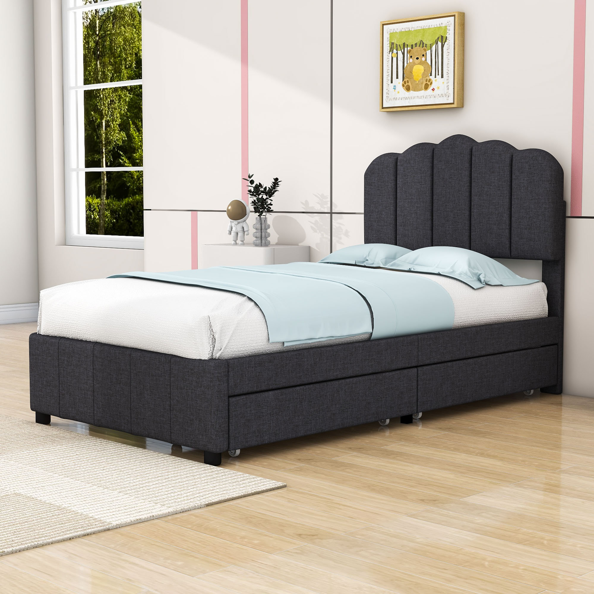 Lark Manor™ Wood Upholstered Bed with Headboard and Drawers | Wayfair