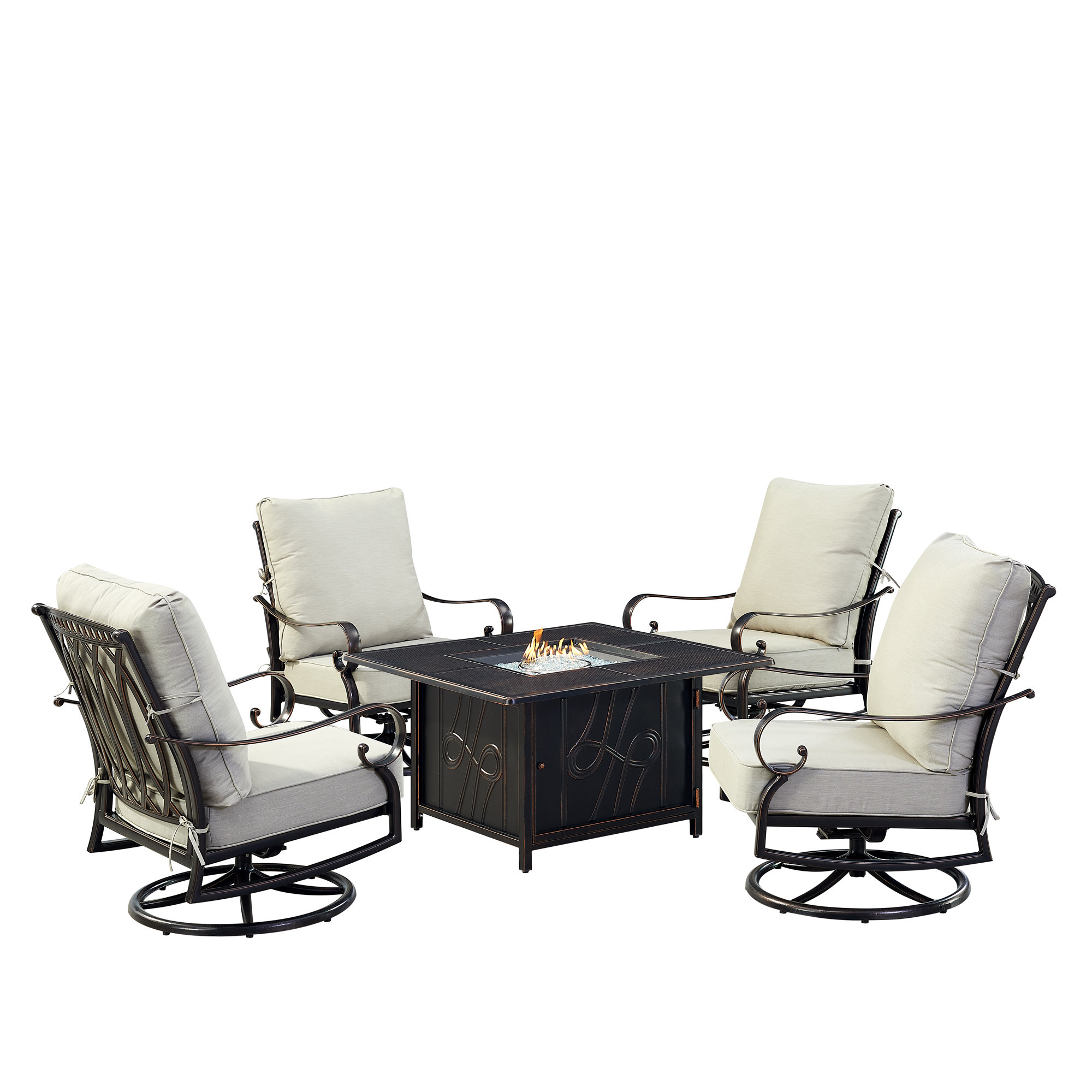Oakland Living Black Aluminum Fire Table Set with Four Club Chairs ...
