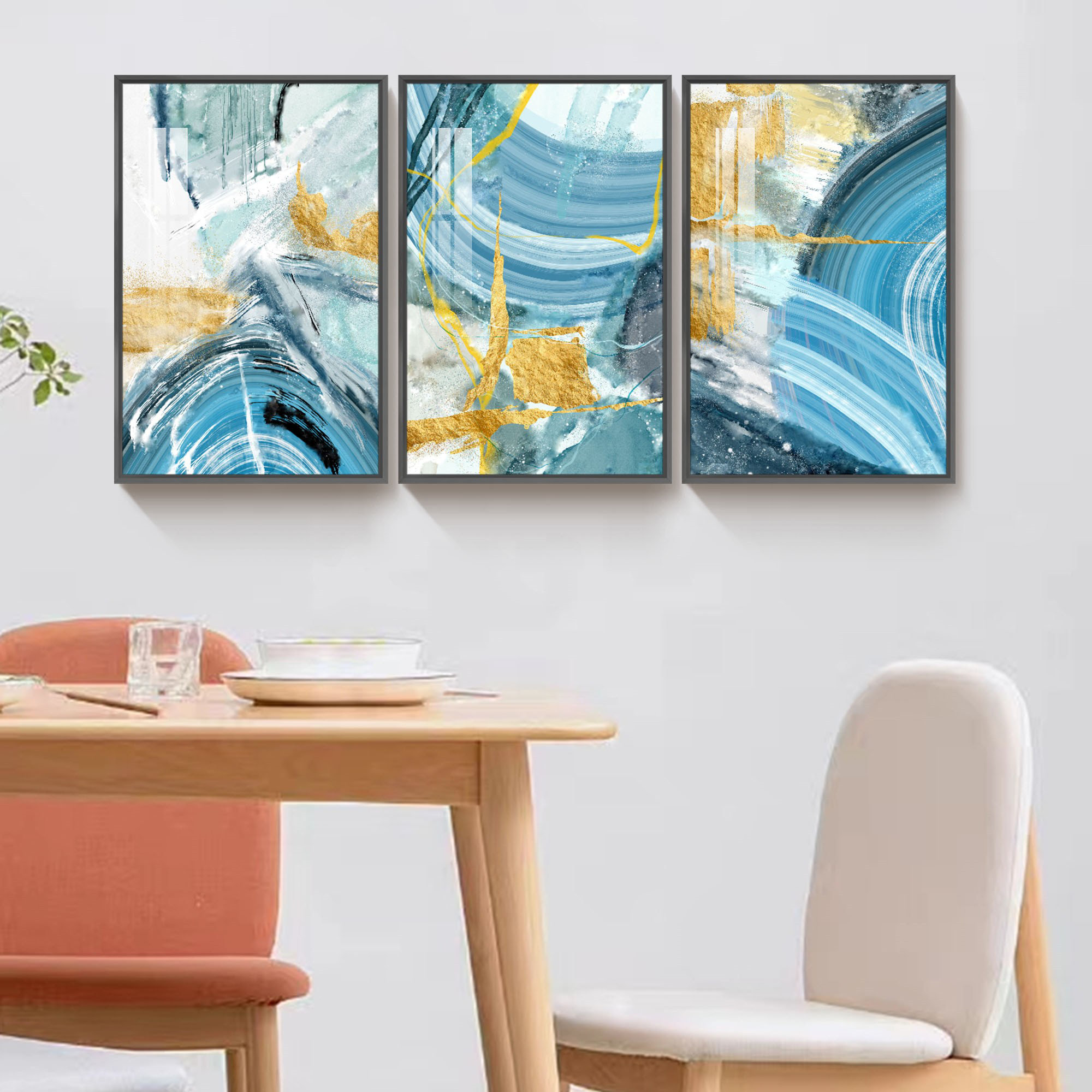 Ivy Bronx Abstract Artwork Print On Canvas 3 Pieces Framed Modern Wall ...