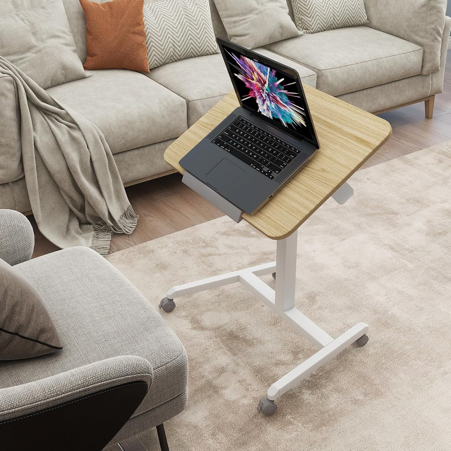 Inbox Zero Adjustable Height Rolling Laptop Table With 90° Tiltable ...