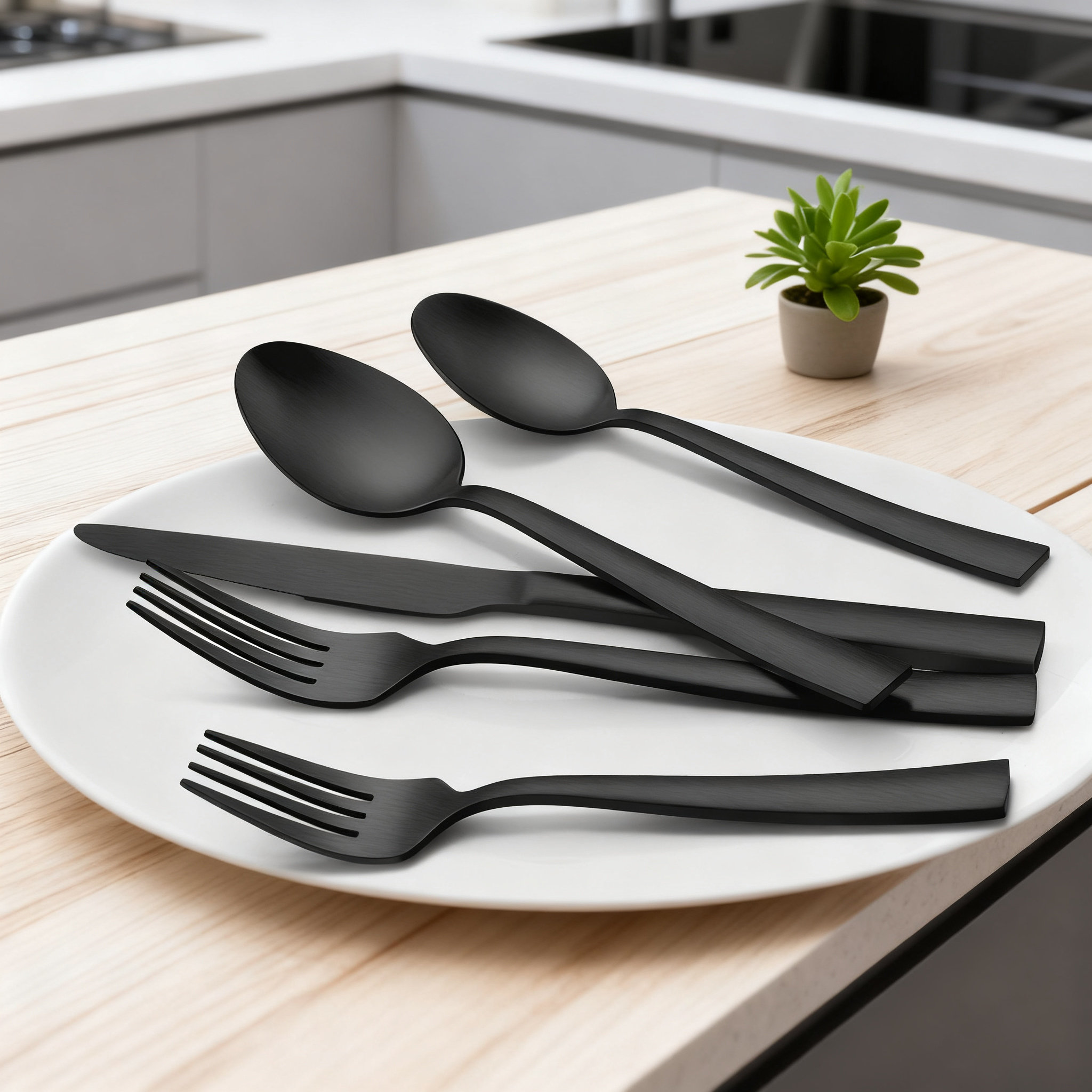 HAPPY LIFE 45-Piece Matte Black Flatware Set For 8 With Serving ...