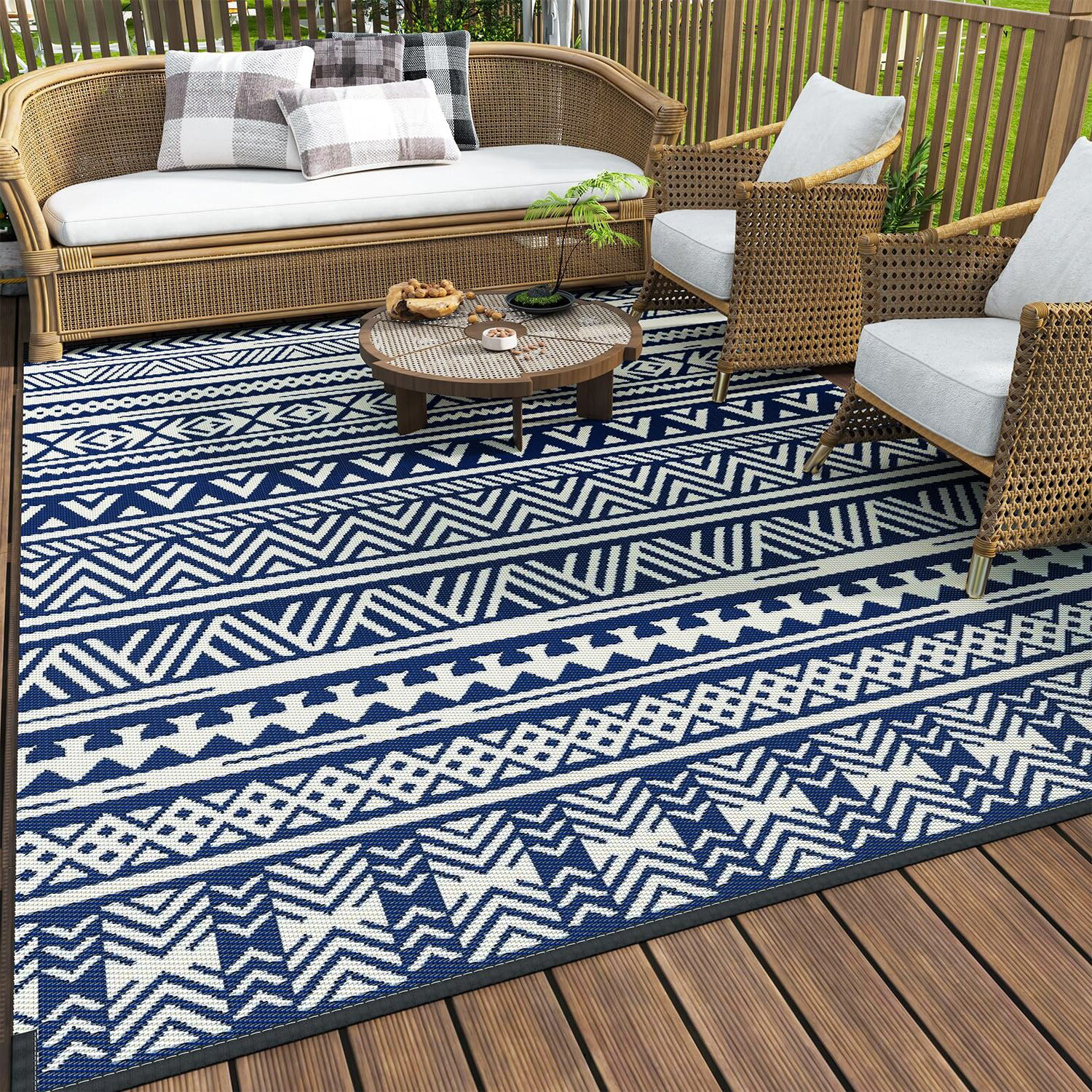 Foundry Select Outdoor Rug With Led Strip Lights Waterproof Plastic ...