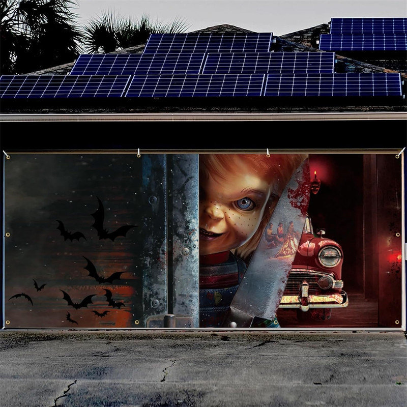 The Holiday Aisle® Halloween Garage Door Banner7x16 ft, Horror Movie ...