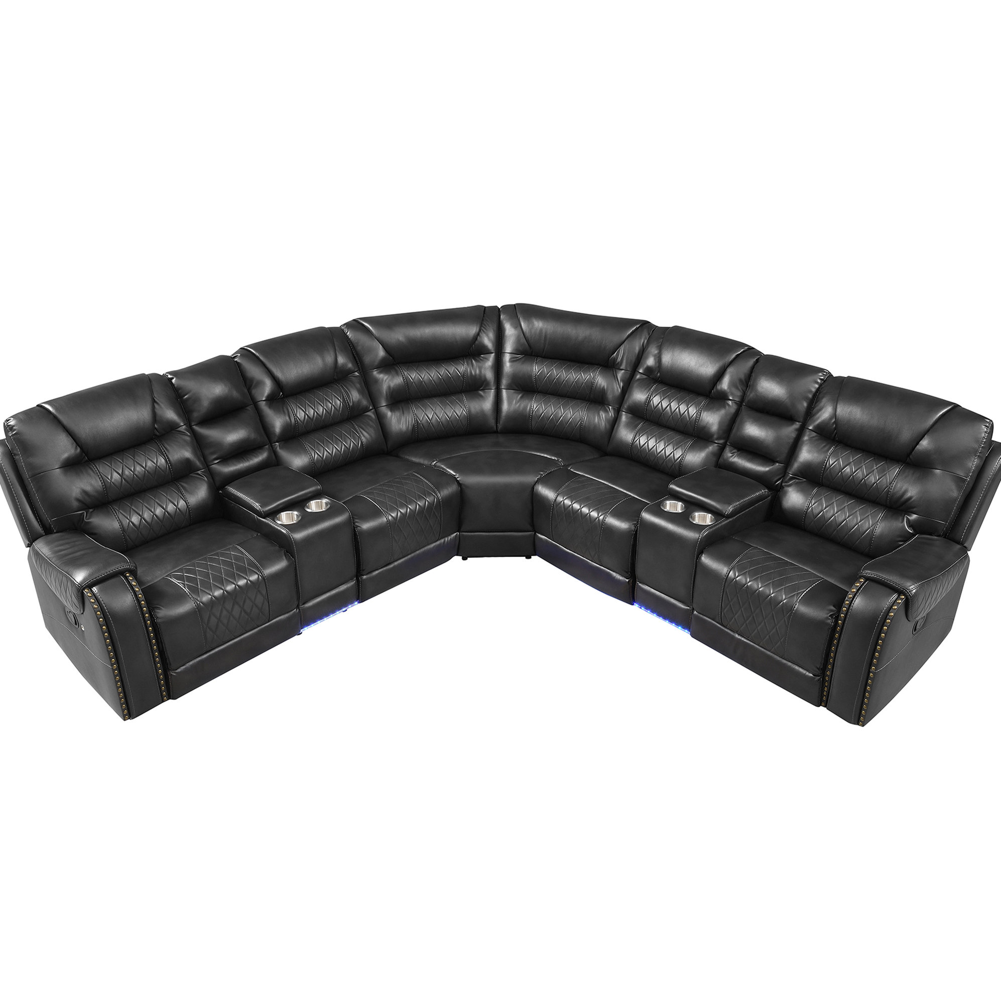 Hokku Designs Black Reclining Sectional Couch , 113.5" L-shaped With ...