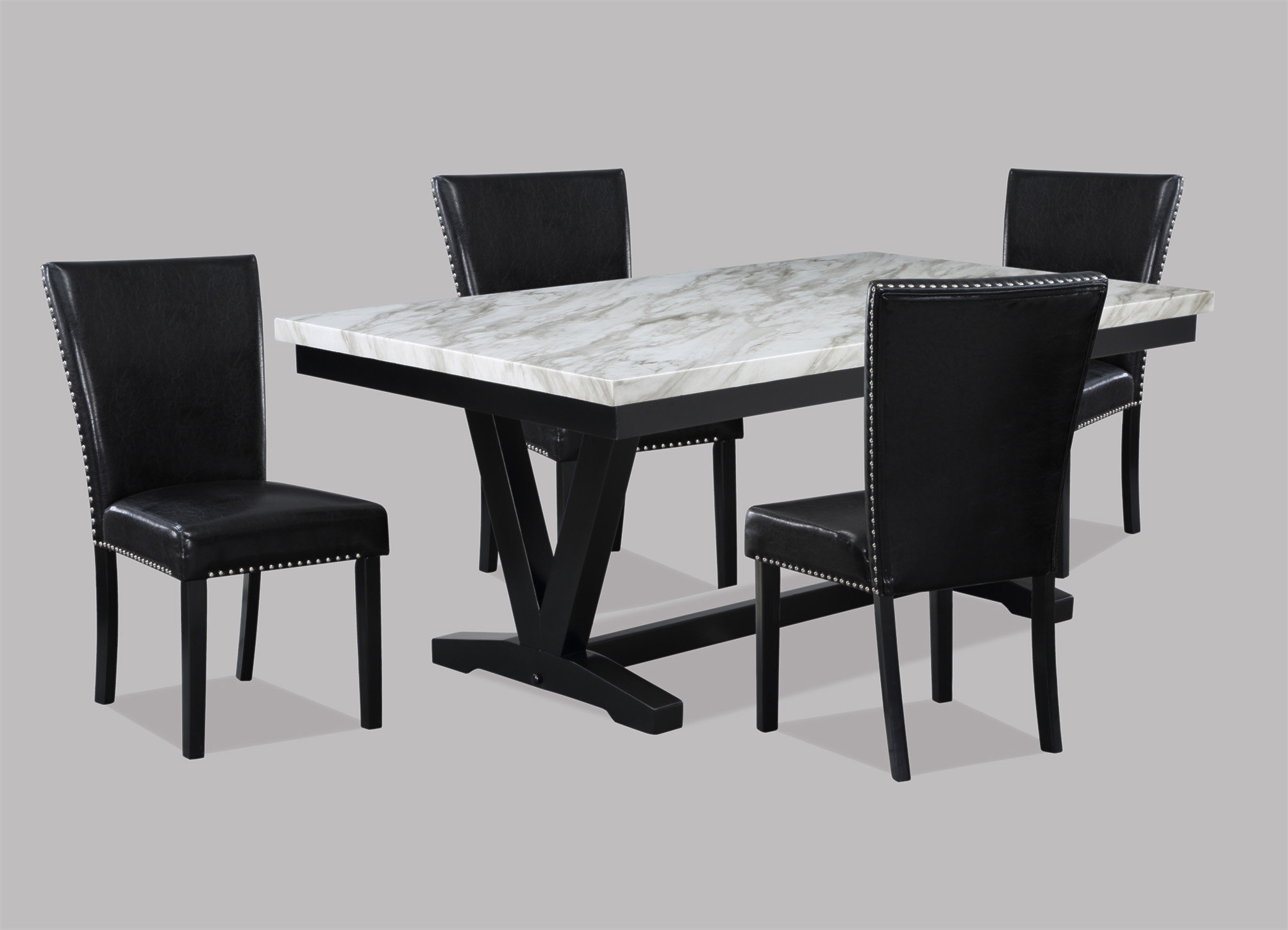 Hokku Designs White Faux Marble & Black Finish Dining Table Set Black ...