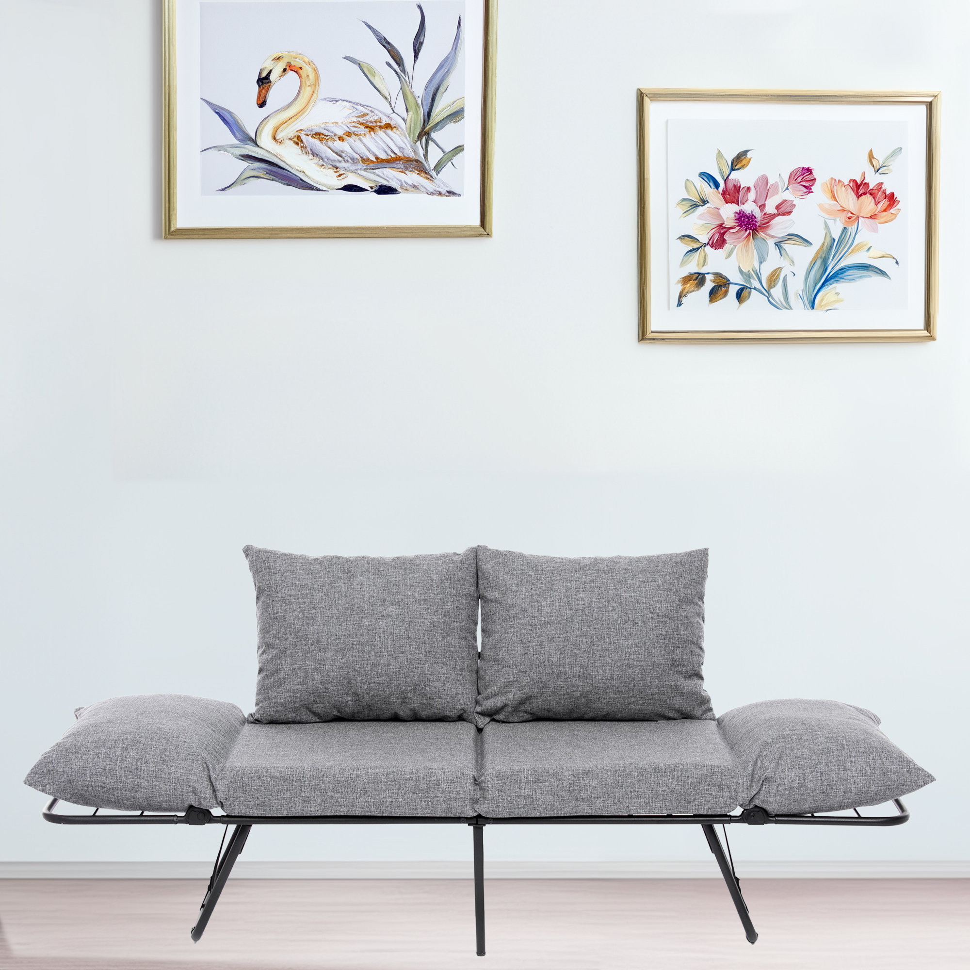 Hokku Designs Metal Frame Linen Fabric 2-Seat Sleeper Sofa With 14 ...