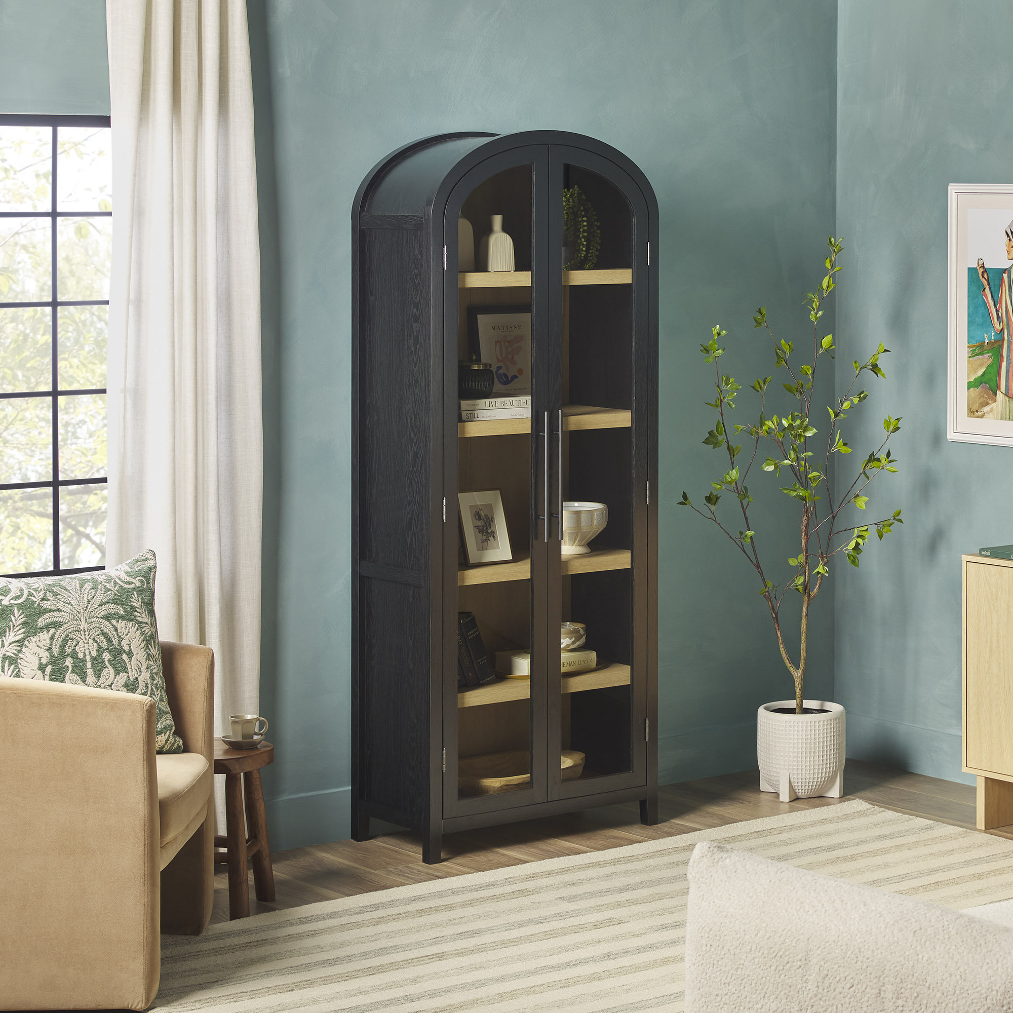 Hokku Designs Ridunel Modern Arched Standard Bookcase with Glass Doors ...