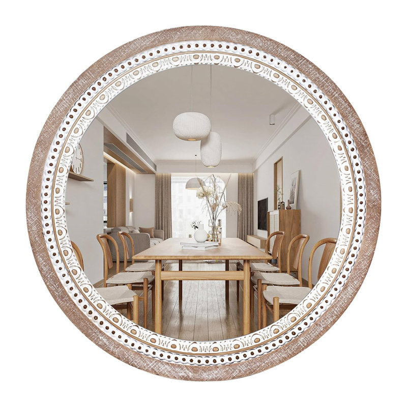 Latitude Run® 24 Inch Wooden Round Mirror for Wall Decor, Boho Circle ...