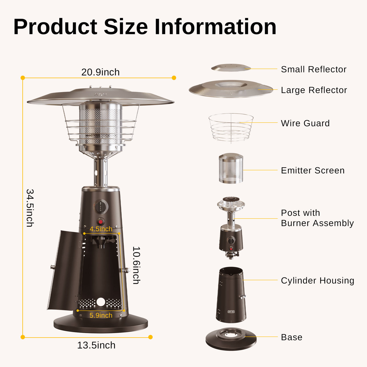 EAST OAK Mini Patio Heater, 11000 BTU | Wayfair