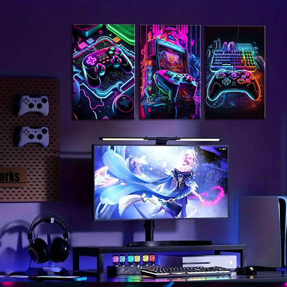Ebern Designs 3Pcs Neon Gaming Wall Art Posters - Gamer Accessories ...