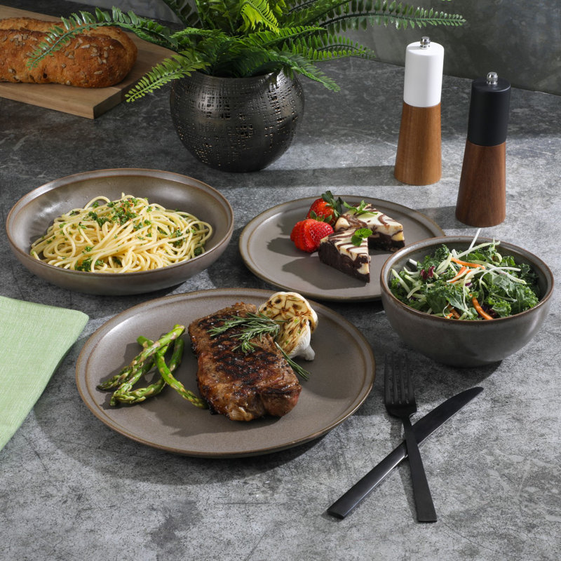 Gibson Elite Beckett Stoneware Matte Reactive Glaze 16 Piece Plates and ...