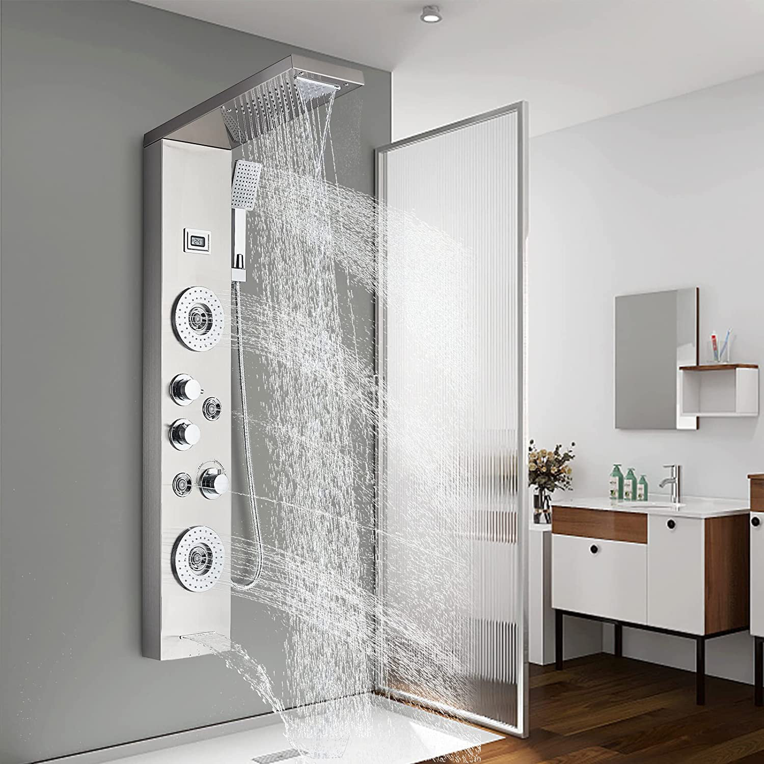 Senlesen Shower Panel Tower Massage System Rain Waterfall Sprayer Jets ...