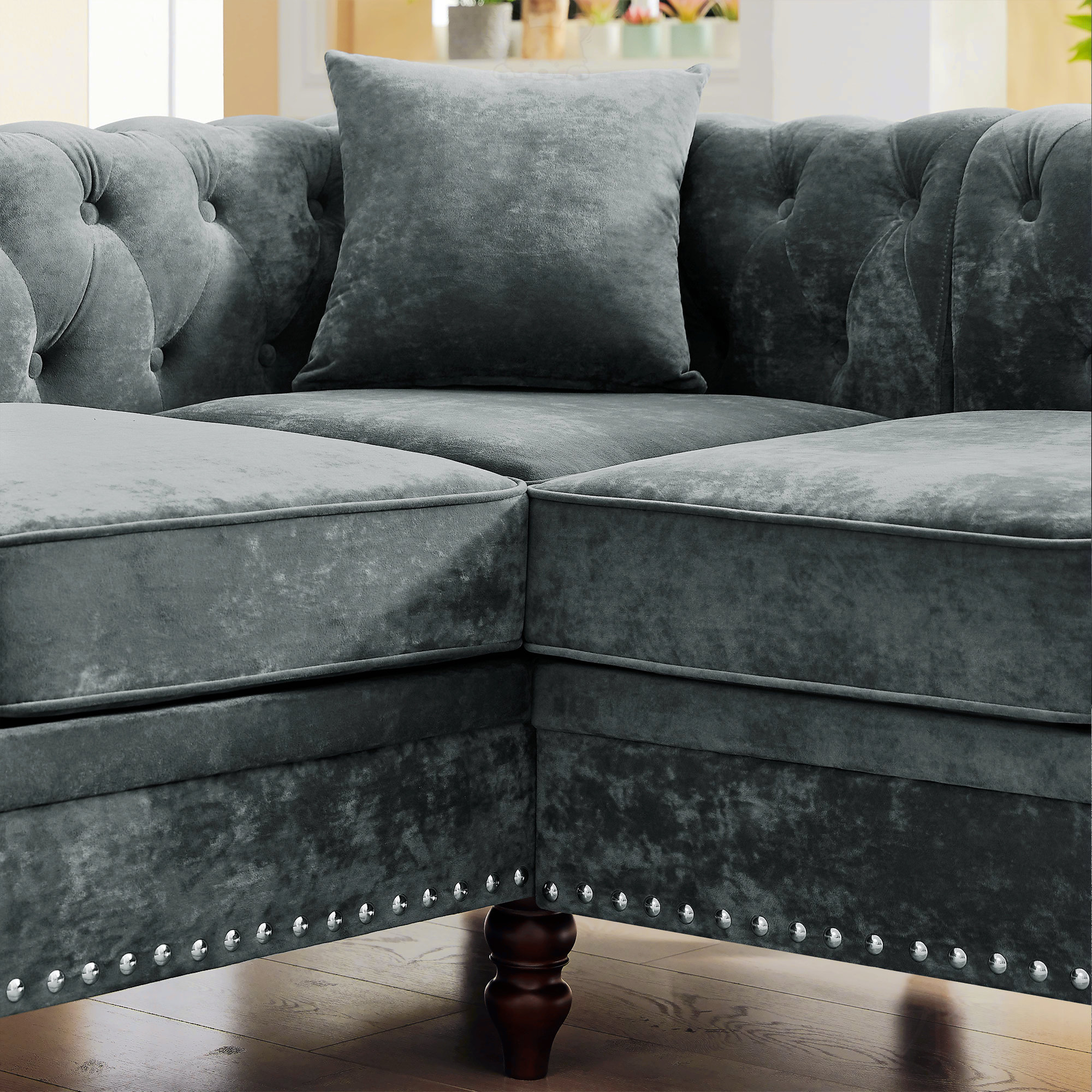 World Menagerie 80" Deep Button Tufted Upholstered Roll Arm Luxury ...