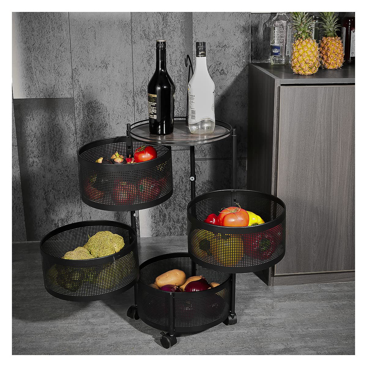 Hokku Designs Rotating Storage Rack For Kitchen, 4 Tier Fruit And ...