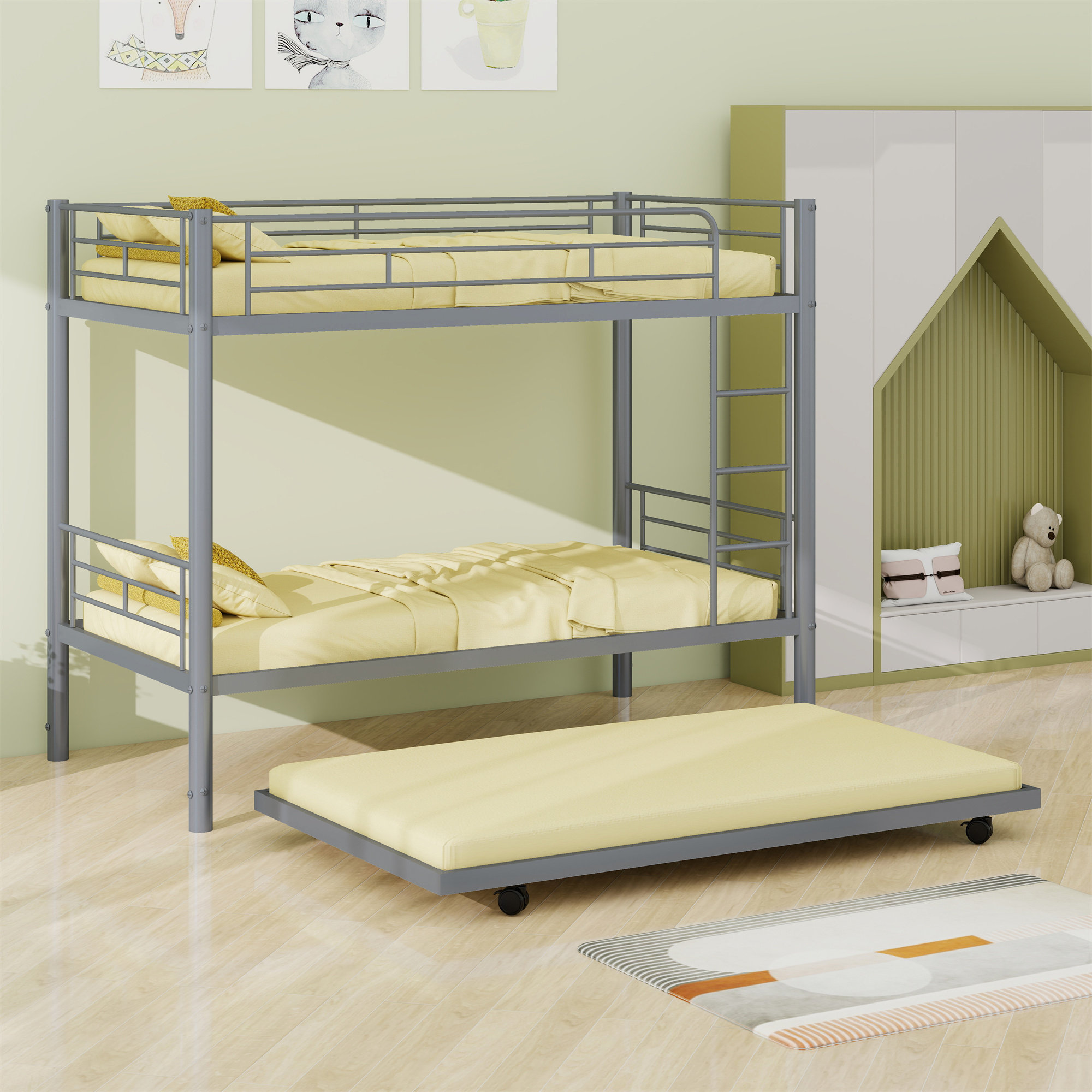 Isabelle & Max™ Metal Bunk Bed With Trundle,Can Be Divided Into Two ...