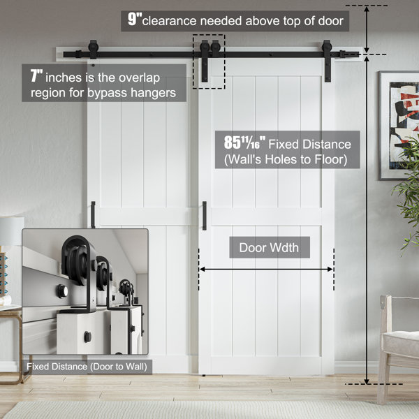 SMARTSTANDARD Manufactured Wood Paneled Bypass Barn Door Double Doors ...