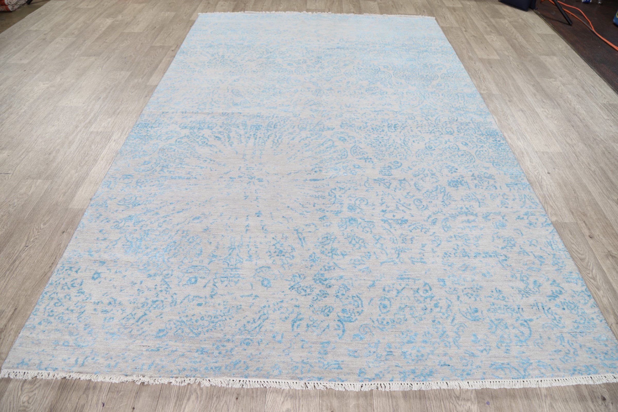 17 Stories One-of-a-Kind Hand-Knotted New Age Blue/Beige 5'11" x 9'1 ...