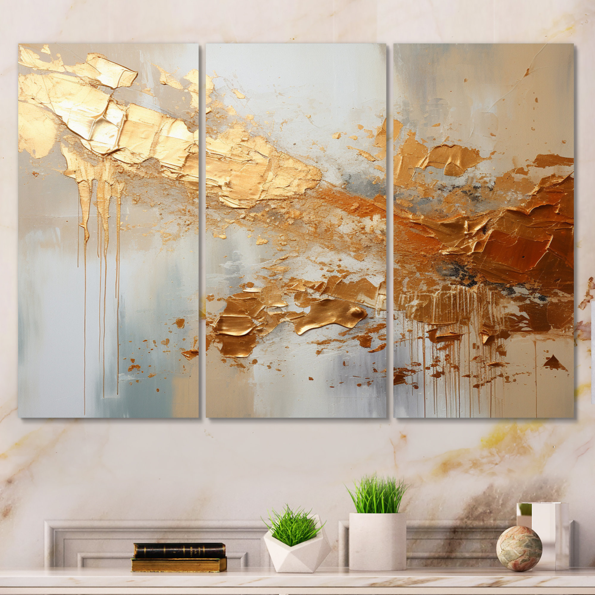Mercer41 Golden Gleam II On Canvas 3 Pieces Print | Wayfair